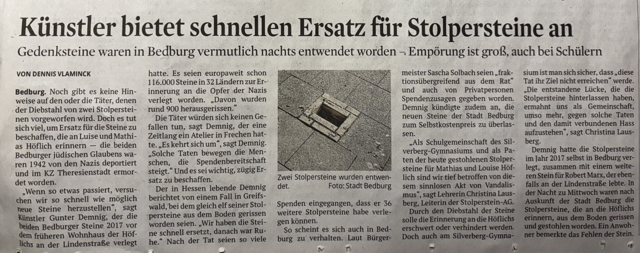 Künstler bietet schnellen Ersatz für Stolpersteine an, KStA, 14.02.2025 ...